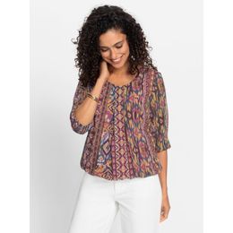 Schlupfbluse Inspirationen, Damen, Gr. 40, lila (erika, bedruckt), 100% Polyester, bedruckt, ethno, gemustert, mehrfarbig, Rundhals, Blusen Schlupfbluse