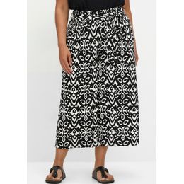sheego Gro&szlig;e Gr&ouml;&szlig;en Schlupfhose mit Ethno-Print, in 7/8-L&auml;nge, schwarz-wei&szlig;, Gr&ouml;&szlig;e 56 - Damen