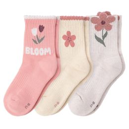 Topolino 3 Paar Mädchen Sportsocken mit Blumen-Motiven