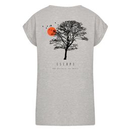 F4NT4STIC Extended Shoulder T-Shirt Escape Discover the World Tree Birds in grau meliert | Gr.: 4XL