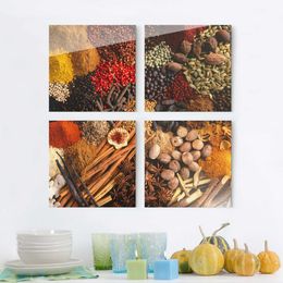 4-teiliges Glasbild Exotische Gew&uuml;rze