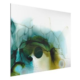 Alu-Dibond Bilder Goldener Waldspaziergang - Wandbild auf Alu-Verbundplatte Abstrakt Aquarell Kunstdruck Muster Wohnzimmer Schlafzimmer Bad