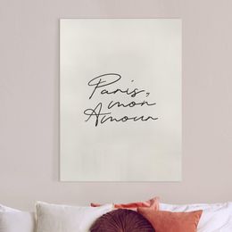 Bilderwelten Leinwandbild Spr&uuml;che modern Kunstdruck schwarz weiss - Spruch Paris mon Amour - Paris XXL Wohnzimmer Schlafzimmer