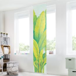 Schiebegardine Gelbgr&uuml;ne Bananenbl&auml;tter - Fl&auml;chenvorhang Blumen Floral Botanik Tropical Kunstdruck Wohnzimmer Schlafzimmer Bad Badezimmer K&uuml;che
