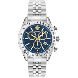 Versace Chronograph »CHRONO MASTER« Quarzuhr, Armbanduhr, Herrenuhr, Datum, Stoppfunktion, Swiss Made silberfarben Extravaganter Chronograph für...
