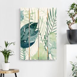 Holzbild Plankenoptik Palmwedel in Wasserfarbe I