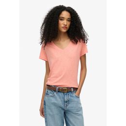 Superdry V-Shirt »STUDIOS SLUB EMB VEE TEE«, strukturiertes T-Shirt mit V-Ausschnitt und Stickerei Peach Amber Pink XS XS Basic Shirt von Superdry