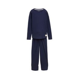 Tom Tailor Damen Basic Pyjama-Set, blau, Uni, Gr. 36