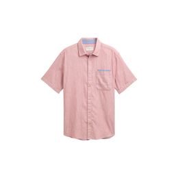 Tom Tailor Herren Regular Fit Kurzarmhemd aus Baumwolle, rot, Meliert, Gr. XXL