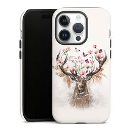 DeinDesign iPhone 14 Pro Handy Panzer Handyh&uuml;lle robuste Outdoor H&uuml;lle Schutzh&uuml;lle matt Deer Flowers Animals Tough Case