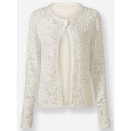 WITT Damen Jacquardstrickjacke mit Wellen-Abschl&uuml;ssen, ecru, Gr&ouml;&szlig;e 40