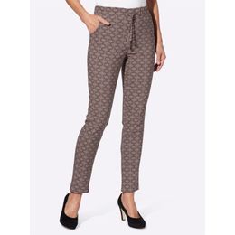 WITT Damen Bengalinhose im Grafik-Dessin, dunkeltaupe-schoko-bedruckt, Gr&ouml;&szlig;e 27