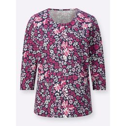 WITT Damen 3/4-Arm-Shirt mit Blumenmuster, marine-fuchsia-bedruckt, Gr&ouml;&szlig;e 46