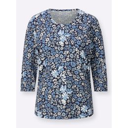 WITT Damen 3/4-Arm-Shirt mit Blumenmuster, marine-himmelblau-bedruckt, Gr&ouml;&szlig;e 54