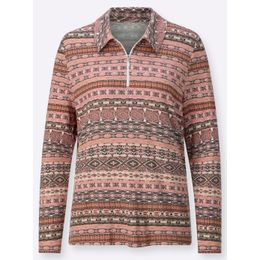 WITT Damen Poloshirt mit kurzem Rei&szlig;verschluss, papaya-bedruckt, Gr&ouml;&szlig;e 36