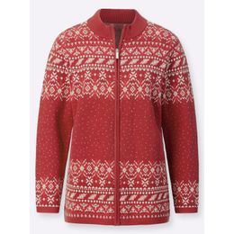 WITT Damen Jacquardstrickjacke im Norweger-Stil, kirsche-ecru-gemustert, Gr&ouml;&szlig;e 56