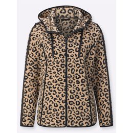 WITT Damen Fleecejacke im Leo-Dessin, camel-schwarz-bedruckt, Gr&ouml;&szlig;e 50
