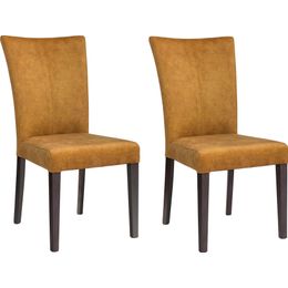 4-Fußstuhl Home Affaire "Aspen", gelb (gelbgold, wenge), B:46cm H:94,5cm T:59cm, Polyester, Stühle, Beine aus massiver Buche, wengefarben lackiert