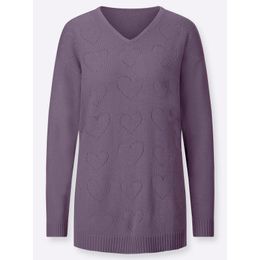 WITT Damen Longpullover mit Ajour-Herzchen, feige, Gr&ouml;&szlig;e 56