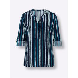WITT Damen Schlupfbluse aus reiner Viskose, kalkmint-petrol-gestreift, Gr&ouml;&szlig;e 48