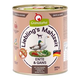 Granatapet Liebling's Mahlzeit Ente und Gans Hunde-Nassfutter getreidefrei 6x800g