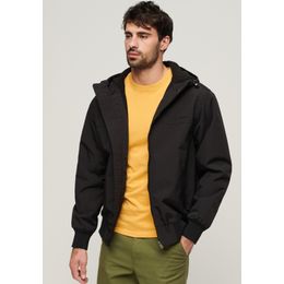 Bomberjacke Superdry "SURPLUS NYLON HOODED BOMBER", Herren, Gr. L, schwarz (jet schwarz), Web, Obermaterial: 100% Nylon, unifarben, Modisch, relaxed fit, Jacken