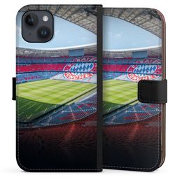 DeinDesign iPhone 14 Plus Handy Klapph&uuml;lle Handyh&uuml;lle aus Kunst Leder schwarz Flip Case Fcb Fc Bayern M&uuml;nchen Stadium Sideflip mit langer Lasche