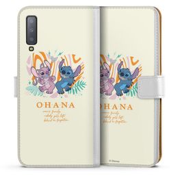 DeinDesign Galaxy A7 (2018) Handy Klapphülle Handyhülle aus Kunst Leder weiß Flip Case Disney Lilo & Stitch Official Licensed Product Sideflip mit Lasche