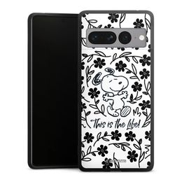 DeinDesign Google Pixel 7 Pro Handy Premium Silikon H&uuml;lle Handyh&uuml;lle schwarz Case Peanuts Flowers Snoopy Silikon Premium Case
