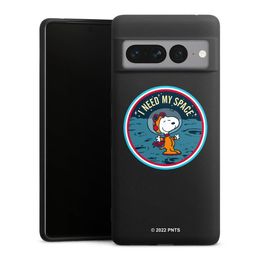 DeinDesign Google Pixel 7 Pro Handy Premium Silikon H&uuml;lle Handyh&uuml;lle schwarz Case Peanuts Weltall Snoopy Silikon Premium Case