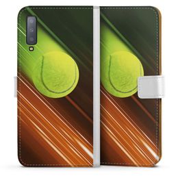 DeinDesign Galaxy A7 (2018) Handy Klapphülle Handyhülle aus Kunst Leder weiß Flip Case Tennis Ball Hobby Sideflip mit Lasche