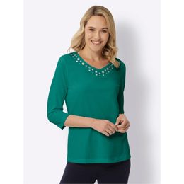 WITT Damen 3/4-Arm-Shirt mit silberfarbenem Folien-Print, smaragd, Gr&ouml;&szlig;e 52