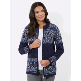 WITT Damen Jacquardstrickjacke im Norweger-Stil, marine-ecru-gemustert, Gr&ouml;&szlig;e 40