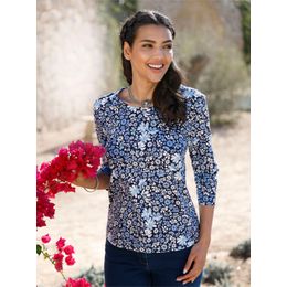 WITT Damen 3/4-Arm-Shirt mit Blumenmuster, marine-himmelblau-bedruckt, Gr&ouml;&szlig;e 38