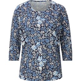 WITT Damen 3/4-Arm-Shirt mit Blumenmuster, marine-himmelblau-bedruckt, Gr&ouml;&szlig;e 44