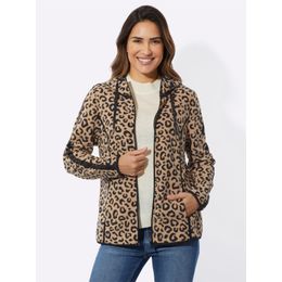 WITT Damen Fleecejacke im Leo-Dessin, camel-schwarz-bedruckt, Gr&ouml;&szlig;e 50