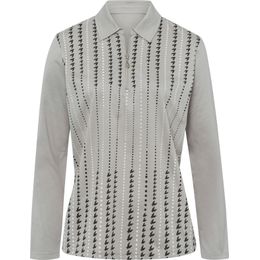 Damen Langarm-Poloshirt mit kurzem Reißverschluss steingrau-graphit-bedruckt, Größe 54