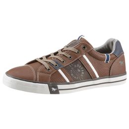 Mustang Shoes Herren Sneaker, Gr. 41, braun, Lederimitat, Schuhe, mit kontrastreichen Details, Freizeitschuh, Halbschuh, Schnürschuh