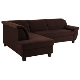 Ecksofa Home Affaire "Yesterday zeitlos und elegant, bequeme Armlehnen, L-Form", braun, B:254cm H:80cm T:186cm, Struktur (100% Polyester);Primabelle-Microfaser (100% Polyester);Antikleder-Optik Melrose (100% Polyester), Sofas, Ecksofa, wahlweise mit Bettfunktion, auch in Cord