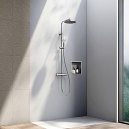 Fortis Wellness flat 250 XL Duschsystem mit Thermostat, 3-Strahl-Handbrause Push und Metall-Kopfbrause, 1069913PC,