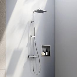 Fortis Wellness flat 250 XL Duschsystem mit Thermostat, Metall-Stabhandbrause und Metall-Kopfbrause, 1070048PC,