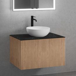 neoro n50 line Unterschrank B: 80 cm mit 1 Auszug, mit profilierter Eichenfront, Waschtisch Ø 40 cm weiß matt,, BN0064WM+BN0462BPO+BN0402C2,