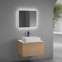 neoro n50 line Unterschrank B: 80 cm mit 1 Auszug, mit profilierter Eichenfront, Waschtisch B: 58 cm wei&szlig; matt, Konsole wei&szlig; matt, mit Spiegel,