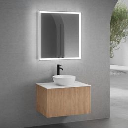 neoro n50 line Unterschrank B: 80 cm mit 1 Auszug, mit profilierter Eichenfront, Waschtisch &Oslash; 40 cm wei&szlig; matt, Konsole wei&szlig; matt, mit n60