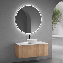 neoro n50 line Unterschrank B: 120 cm mit 1 Auszug, mit profilierter Eichenfront, Waschtisch &Oslash; 40 cm wei&szlig; matt, Konsole wei&szlig; matt, mit Spiegel,