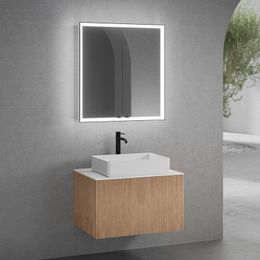 neoro n50 line Unterschrank B: 80 cm mit 1 Auszug, mit profilierter Eichenfront, Waschtisch B: 58 cm wei&szlig; matt, Konsole wei&szlig; matt, mit n60