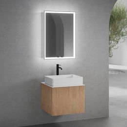 neoro n50 line Unterschrank B: 60 cm mit 1 Auszug, mit profilierter Eichenfront, Waschtisch B: 58 cm wei&szlig; matt, Konsole wei&szlig; matt, mit n60