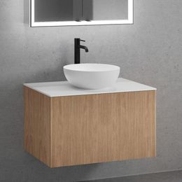 neoro n50 line Unterschrank B: 80 cm mit 1 Auszug, mit profilierter Eichenfront, Waschtisch &Oslash; 40 cm wei&szlig; matt, Konsole wei&szlig; matt,