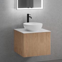 neoro n50 line Unterschrank B: 60 cm mit 1 Auszug, mit profilierter Eichenfront, Waschtisch &Oslash; 40 cm wei&szlig; matt, Konsole wei&szlig; matt,