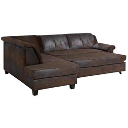 Ecksofa Home Affaire "Yesterday zeitlos und elegant, bequeme Armlehnen, L-Form", braun, B:254cm H:80cm T:186cm, Struktur (100% Polyester);Primabelle-Microfaser (100% Polyester);Antikleder-Optik Melrose (100% Polyester), Sofas, Ecksofa, wahlweise mit Bettfunktion, auch in Cord